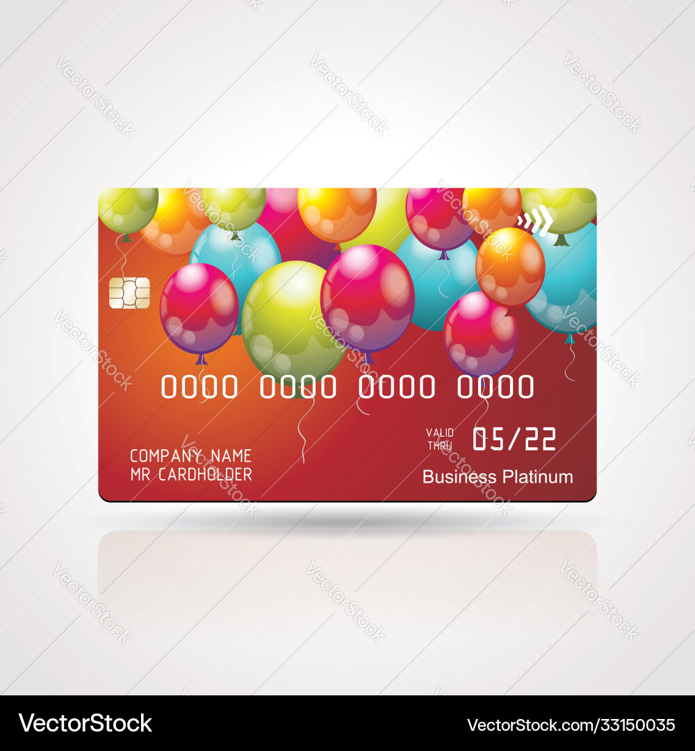 Credit card with bright balloons Royalty Free Vector Image