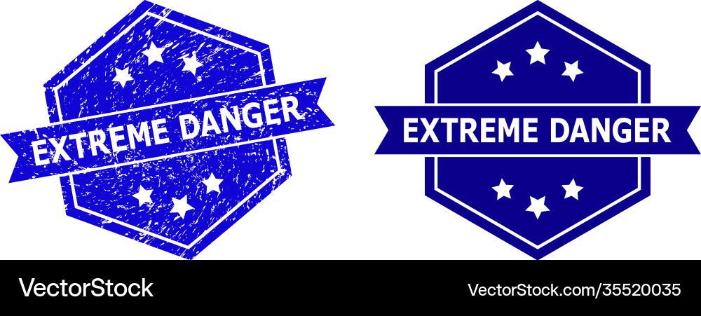 Hexagon extreme danger stamp seal with corroded Vector Image