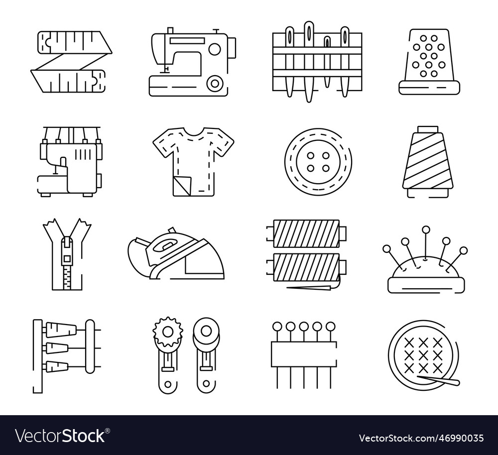 Needlework Line Icons Set Royalty Free Vector Image