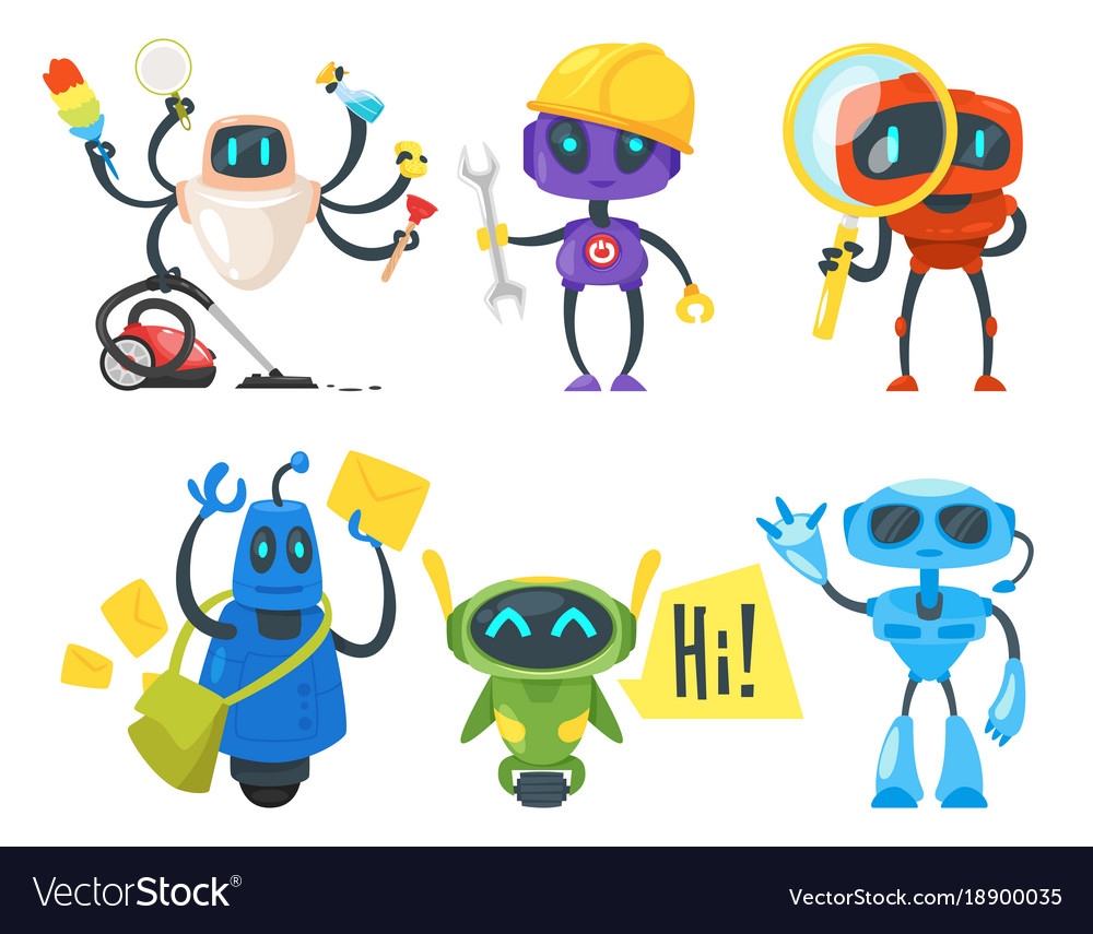 Set of different robots Royalty Free Vector Image