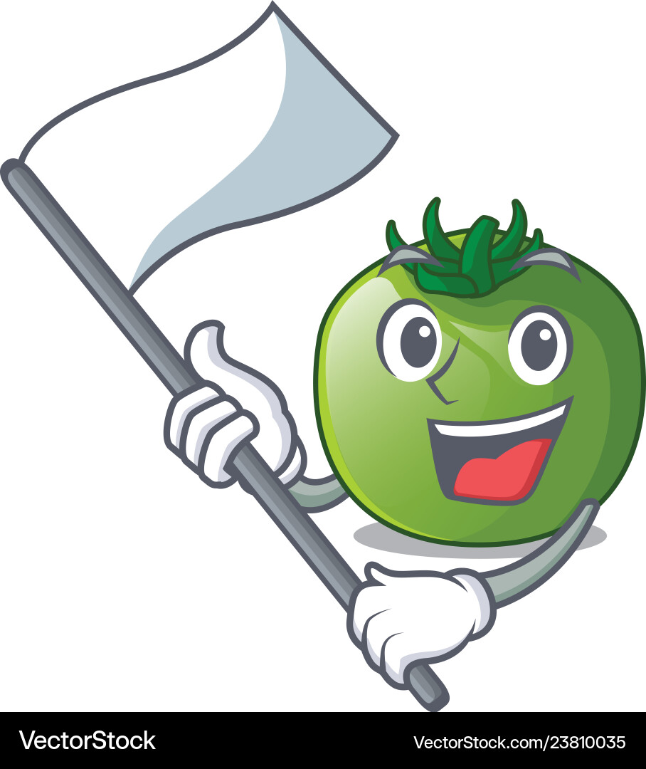 With flag green tomato in shape mascot Royalty Free Vector