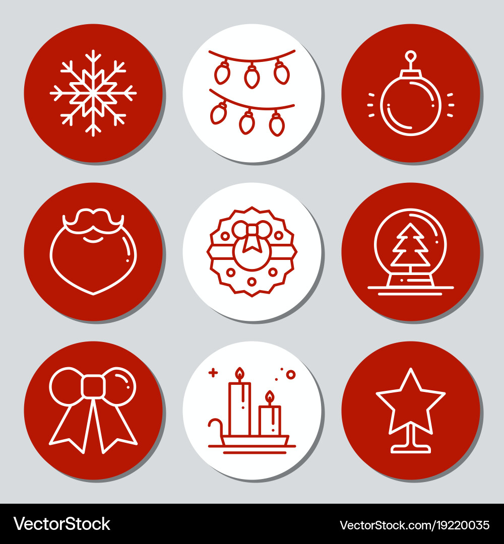 Year icons gift round stickers Royalty Free Vector Image