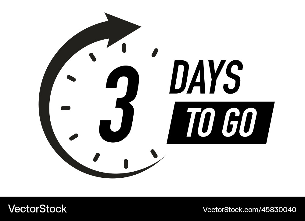 3 days to go timer symbol black color Royalty Free Vector