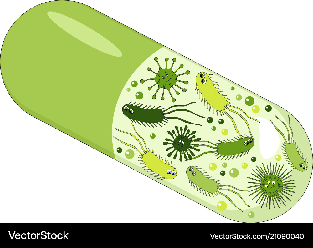 Capsules with green probiotics bacteria concept Vector Image