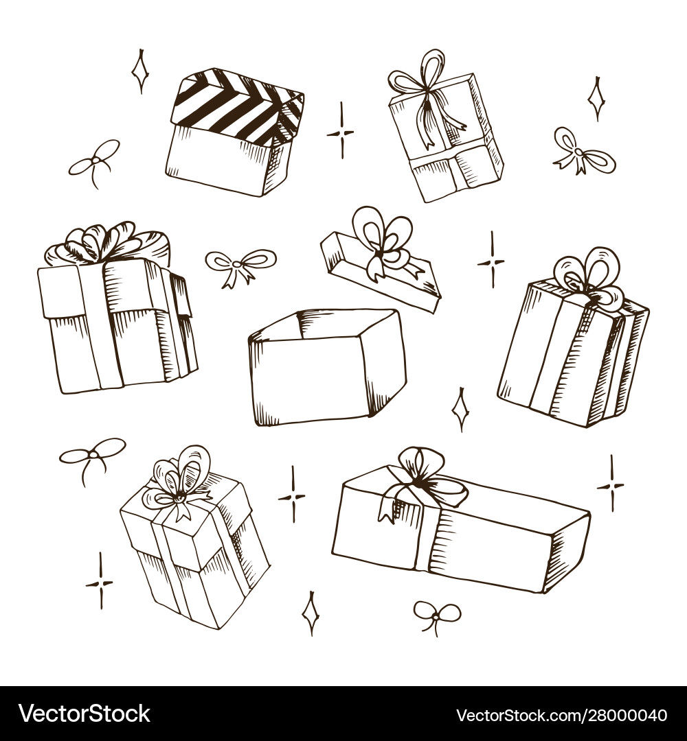 Gifts doodle set collection hand drawn gift Vector Image