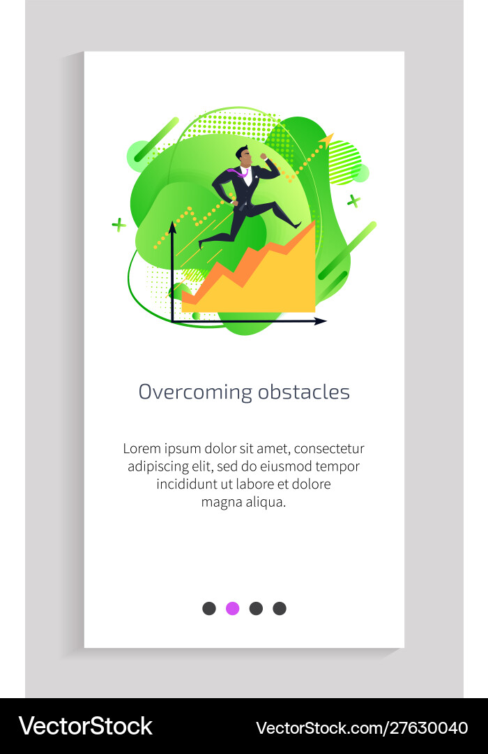 Overcoming obstacles male running up on chart Vector Image