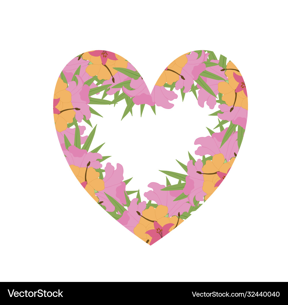 Pink and yellow tropical heart shape frame Vector Image
