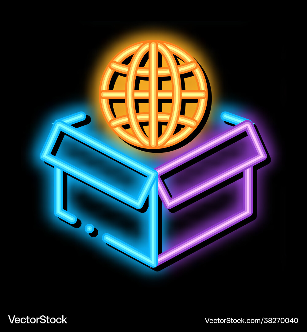 Round-the-world package neon glow icon Royalty Free Vector