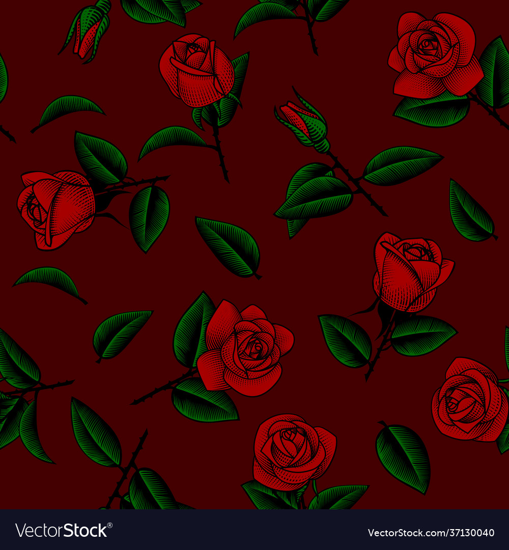 Seamless pattern background with drawn roses Vector Image