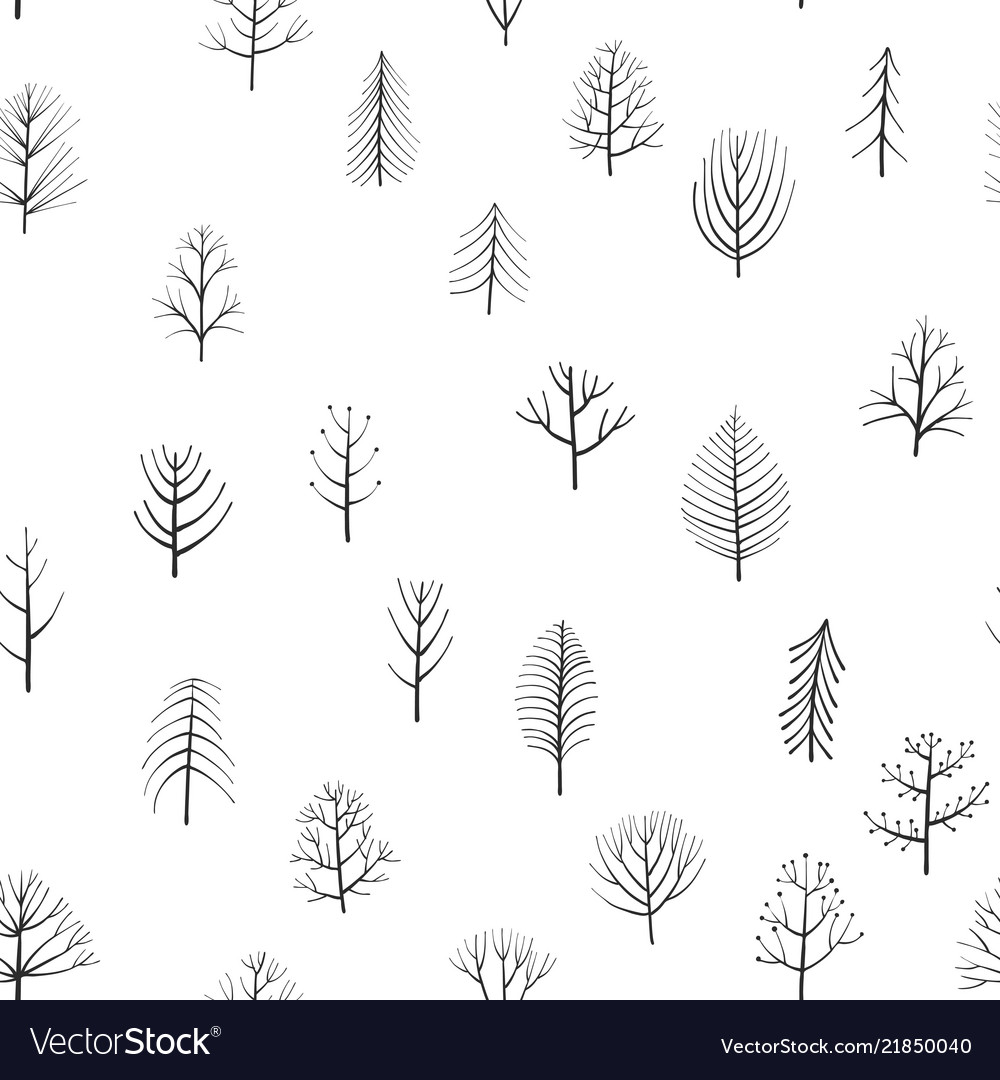 Seamless patterns with doodle trees Royalty Free Vector