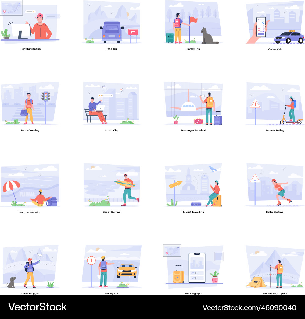Set of tour flat Royalty Free Vector Image - VectorStock