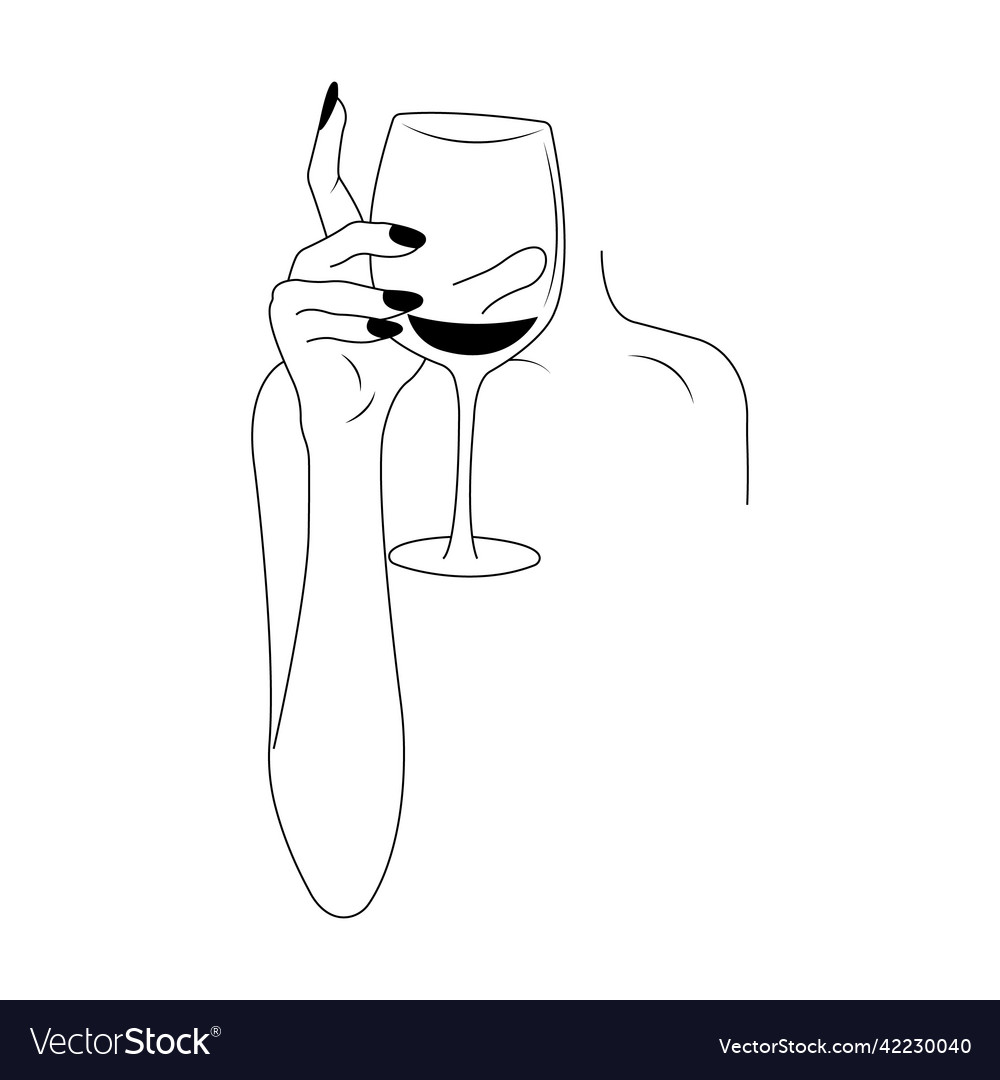 Silhouette Of A Girl With Glass Wine Royalty Free Vector