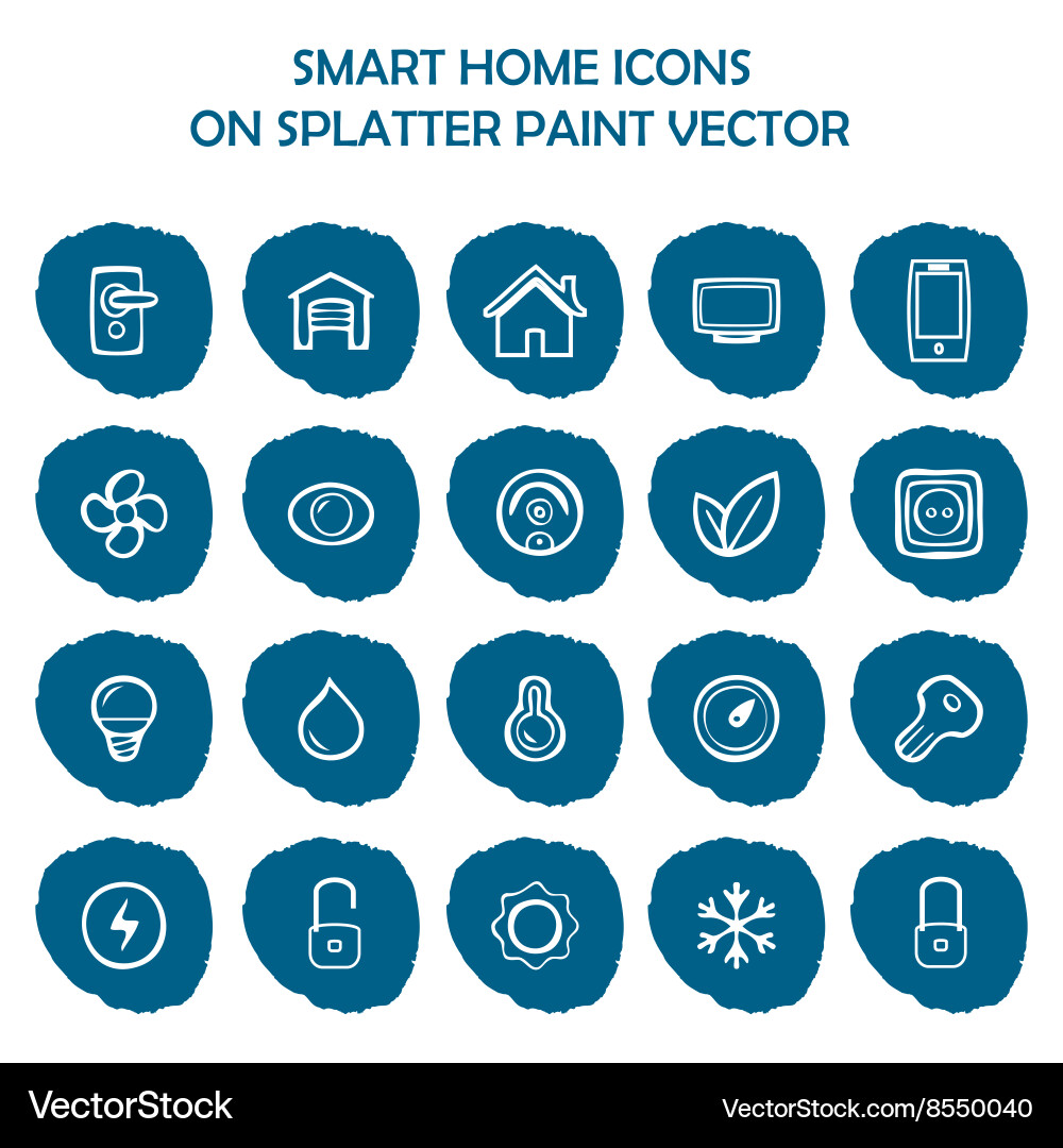 Smart home icons on blue splatter paint flat Vector Image