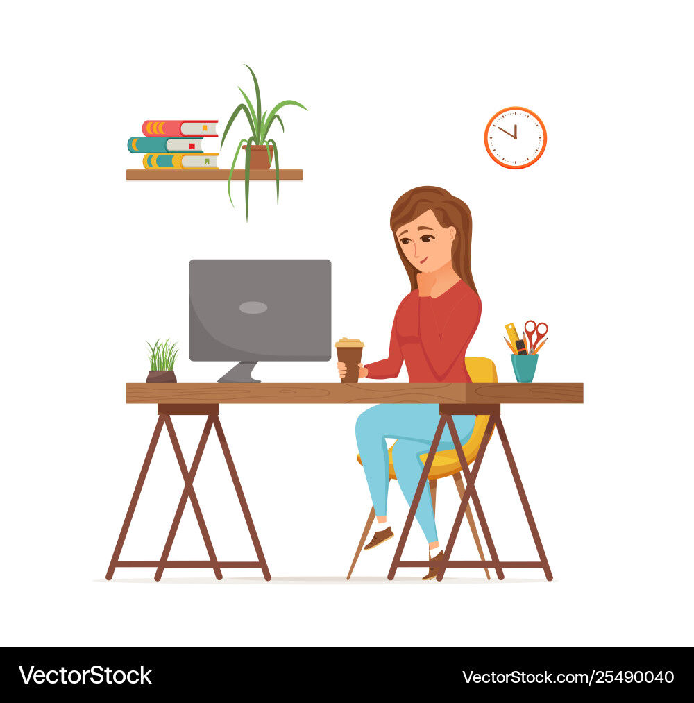 Woman working on computer colorful concept Vector Image