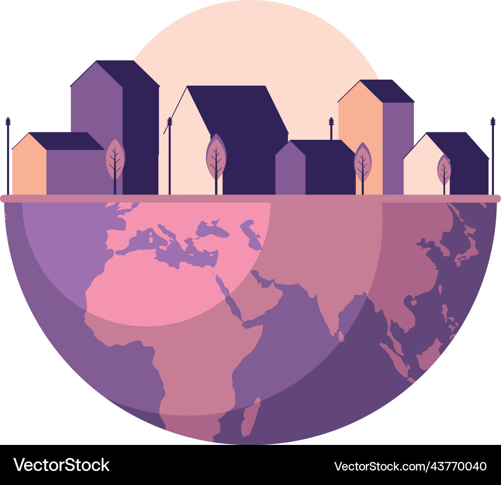 World planet with houses Royalty Free Vector Image