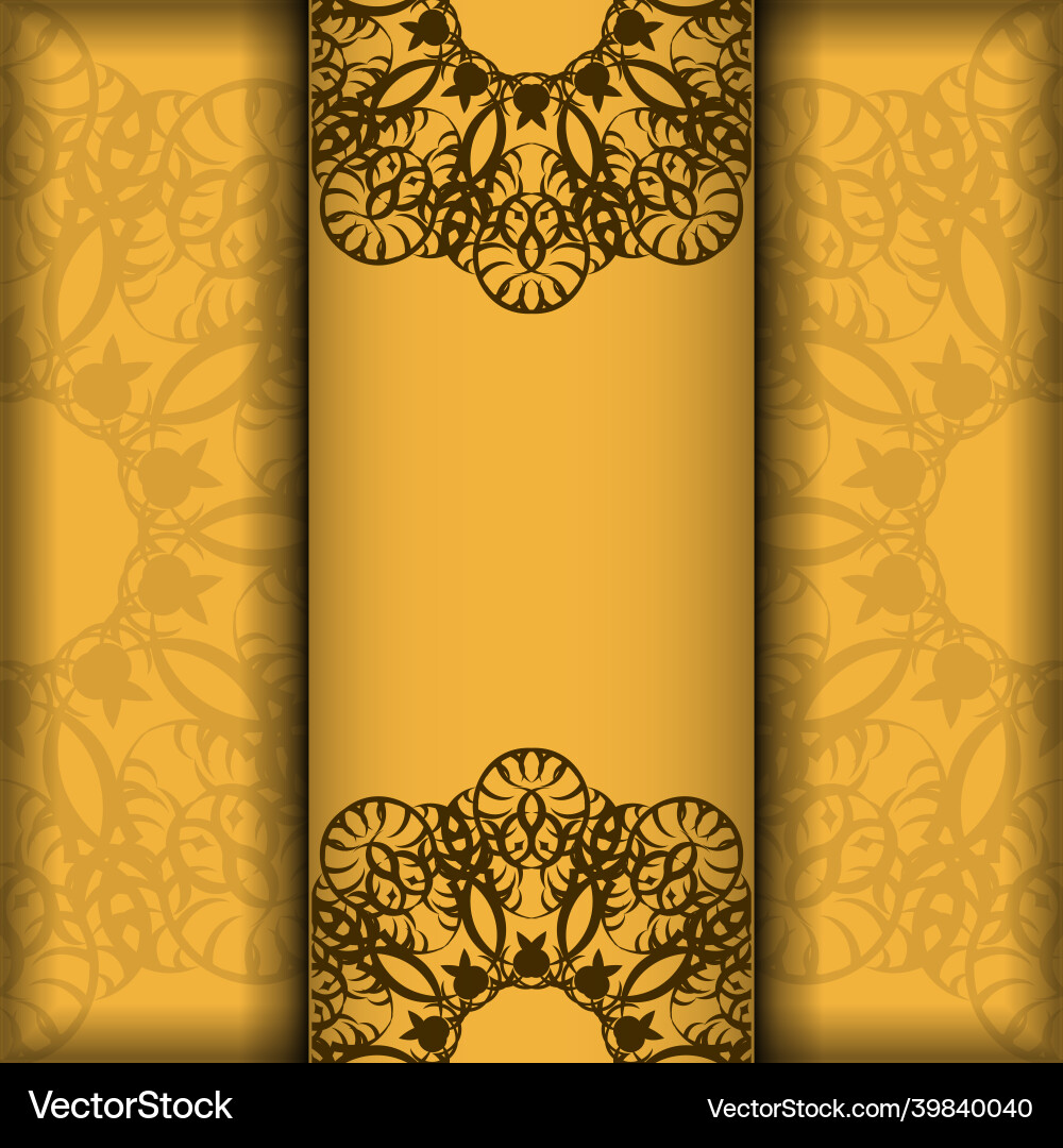 Yellow leaflet with luxurious brown ornamentation Vector Image