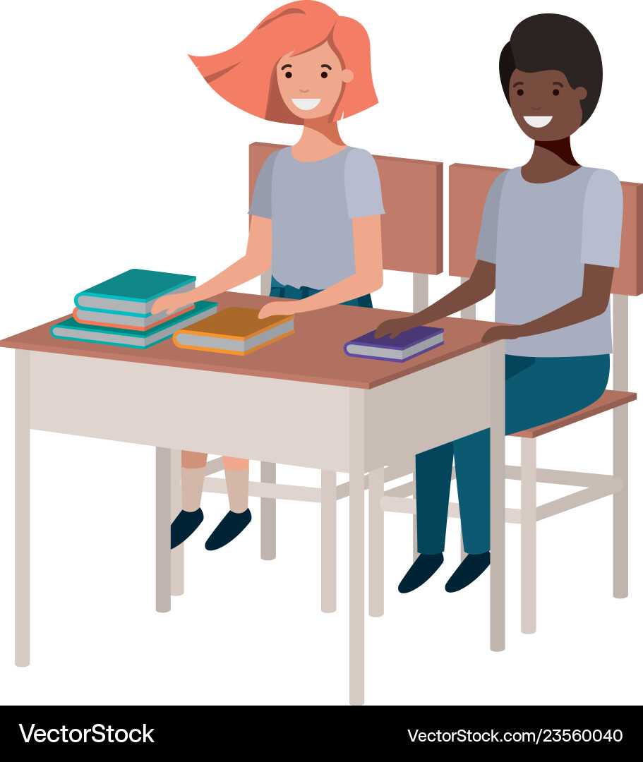 Young students sitting in school desk Royalty Free Vector