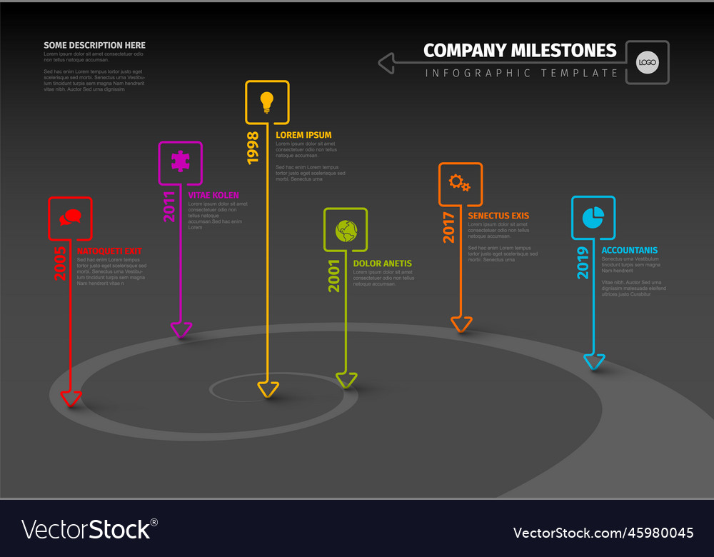 Evolution dark timeline template with thin line Vector Image