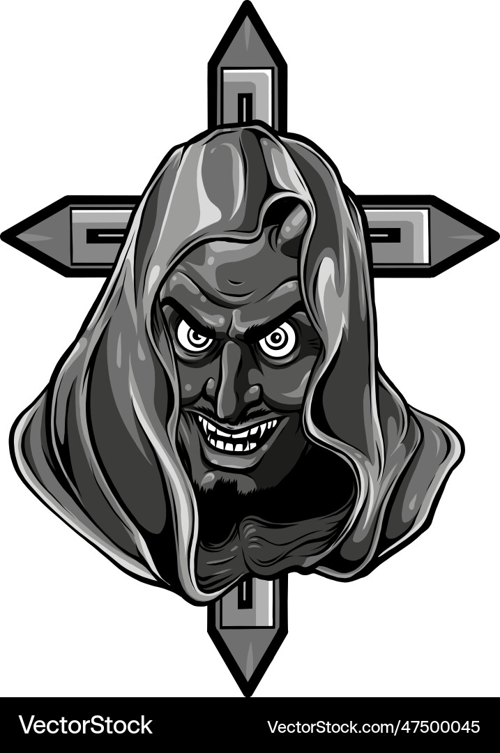 Monochromatic of hooded devil head Royalty Free Vector Image