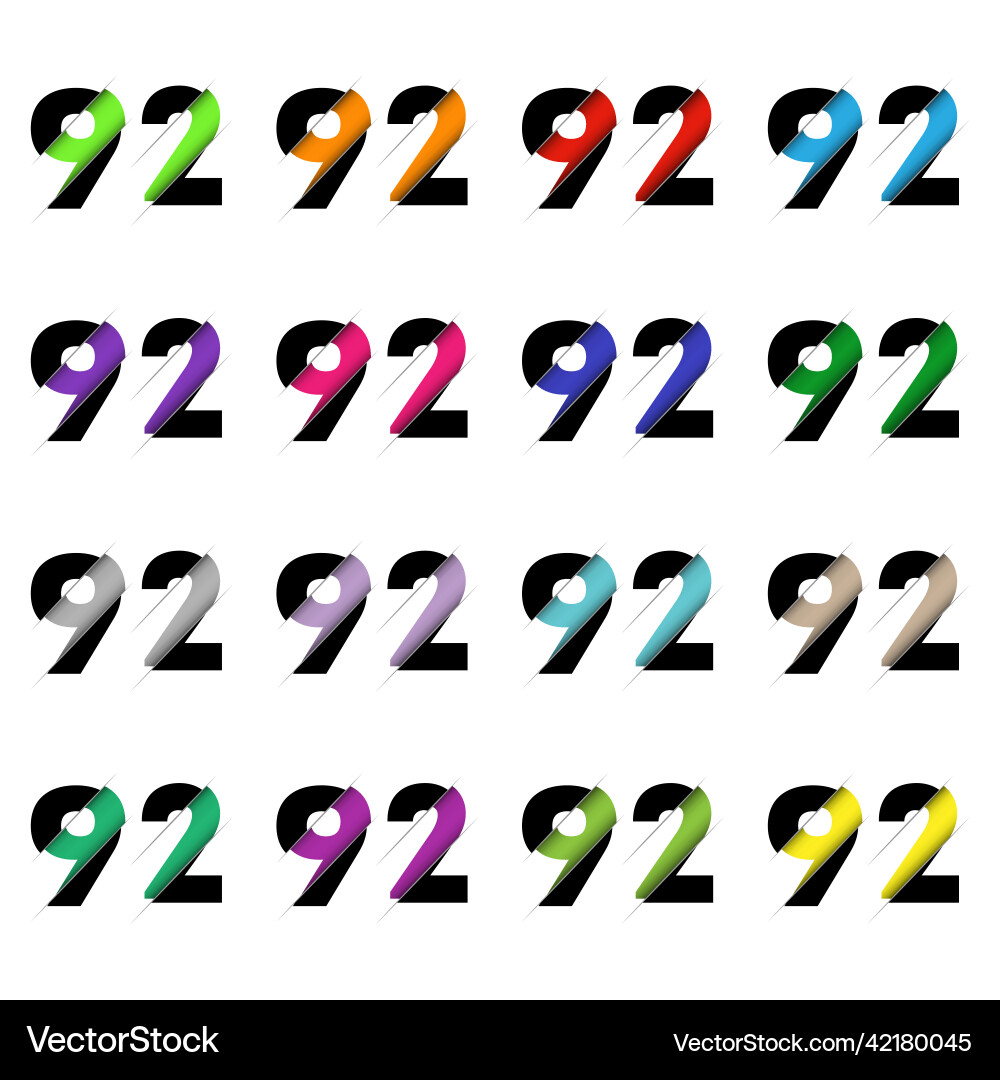 Paper cut number ninety two 92 realistic 3d multi Vector Image