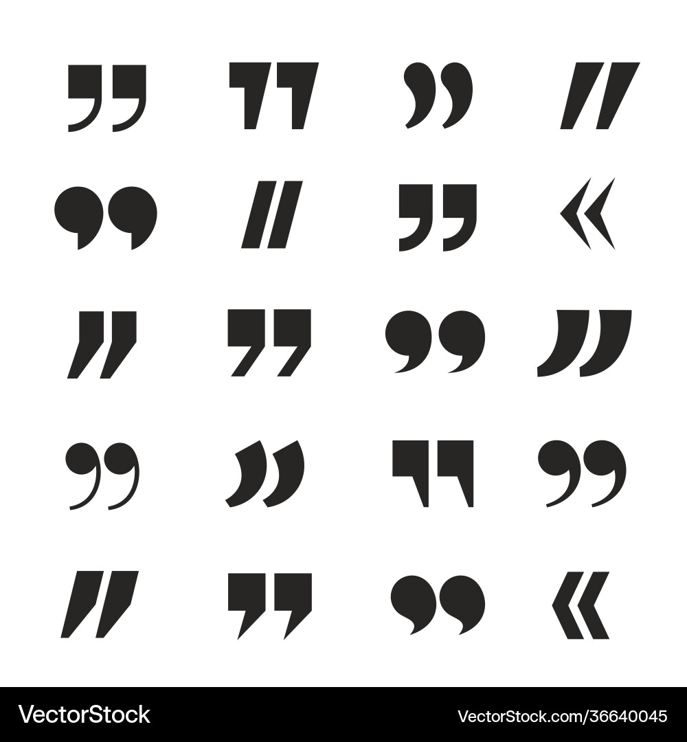 Quotation marks black and white glyph icons set Vector Image
