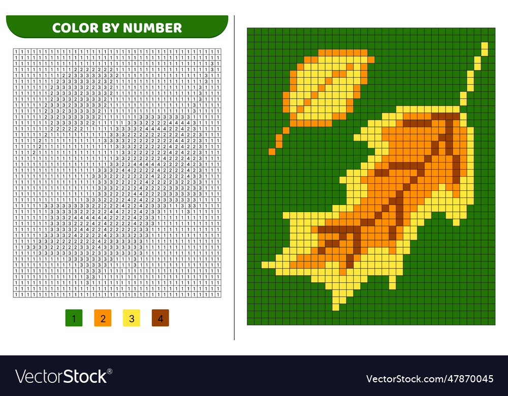 Two fall leaves color by number pixel coloring Vector Image