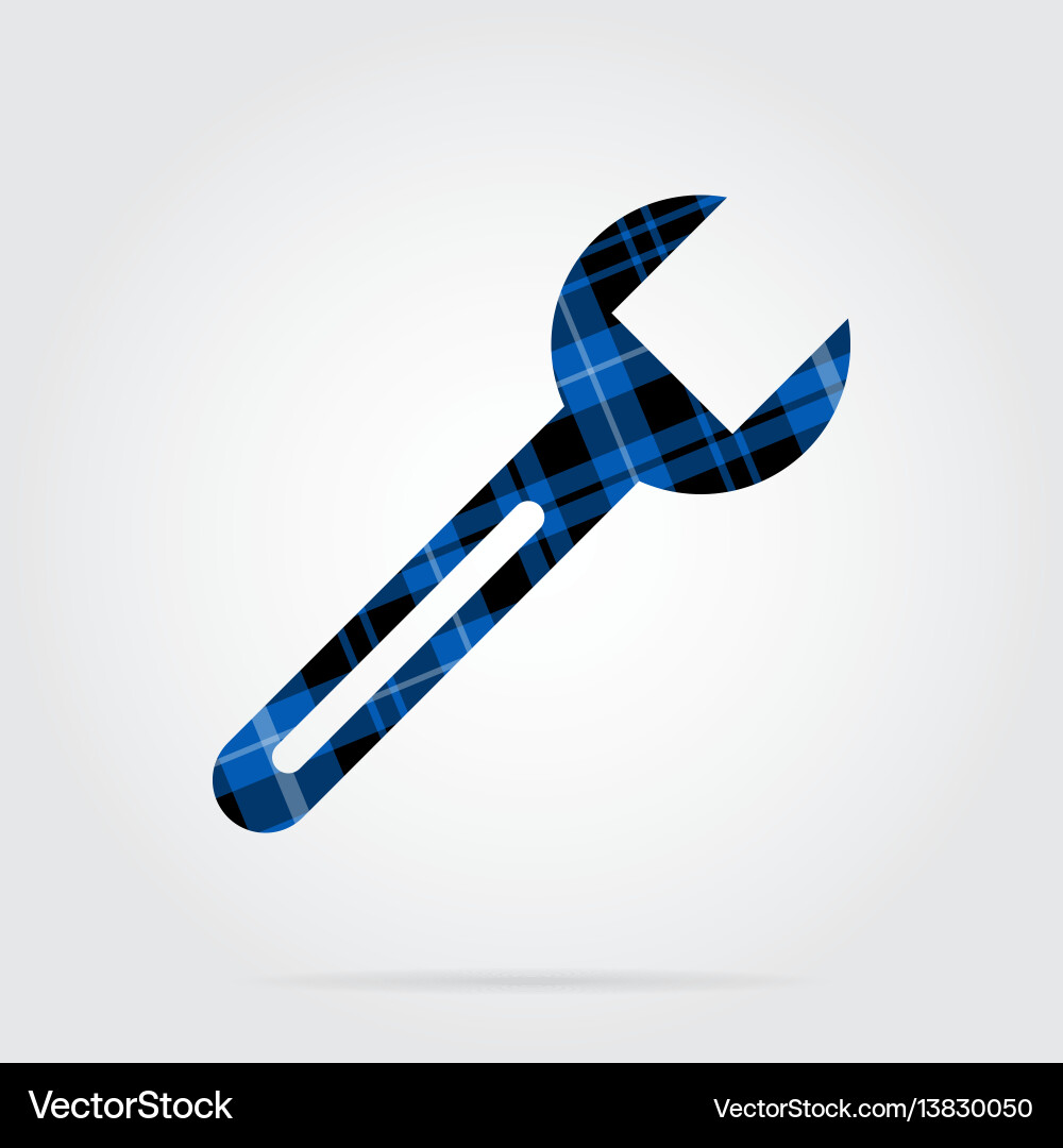 Blue black tartan isolated icon - spanner Vector Image