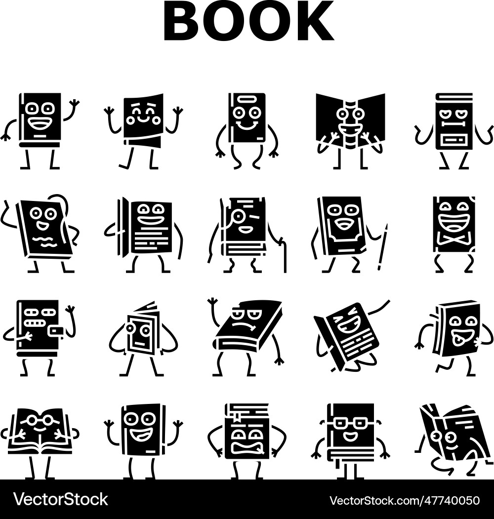 Book character education library icons set Vector Image