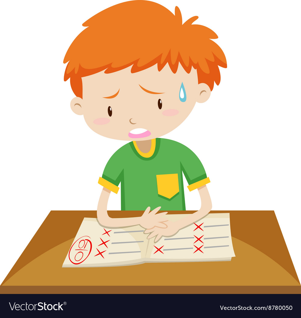 Boy getting zero on test Royalty Free Vector Image