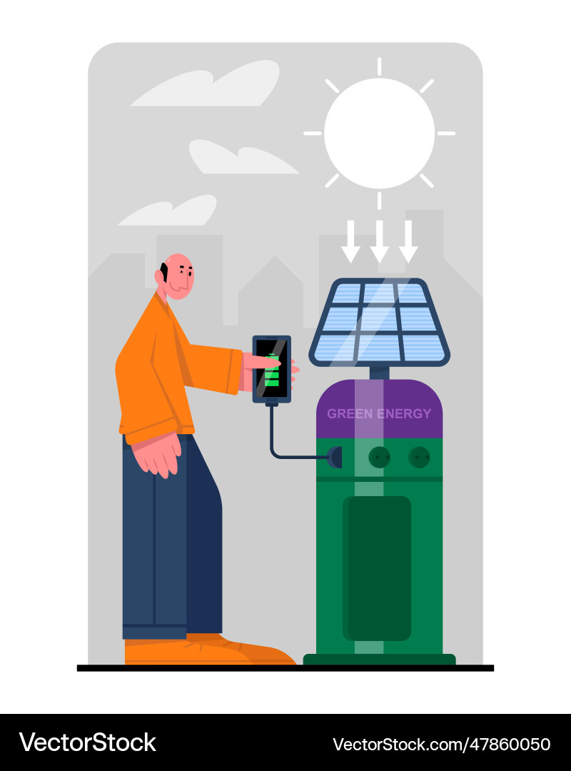 Man charging power bank from sunlight consumption Vector Image