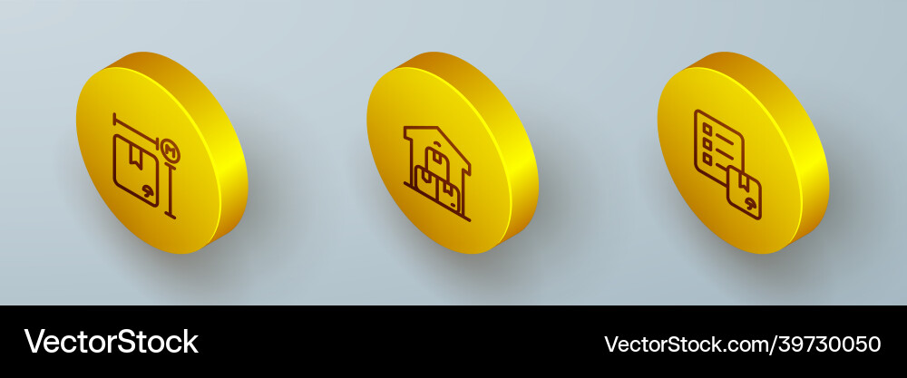 Set isometric line cardboard box measurement full Vector Image