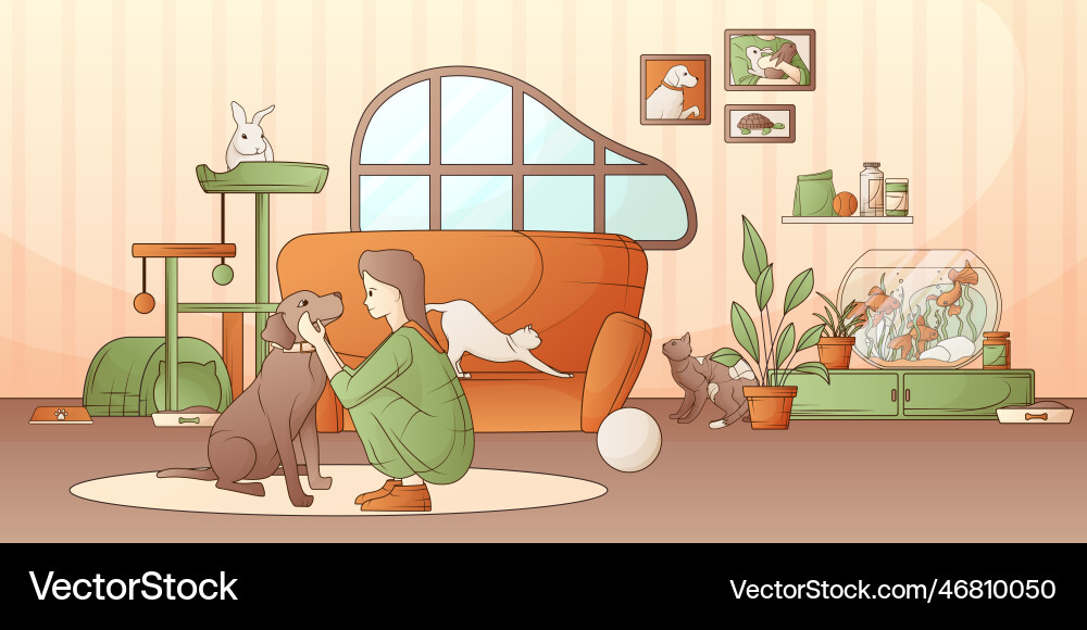 Woman with pets Royalty Free Vector Image - VectorStock