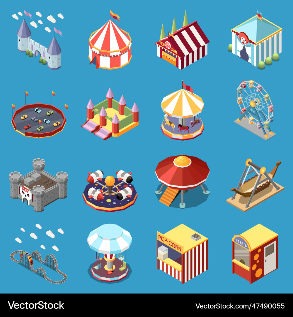 Amusement park icons collection Royalty Free Vector Image
