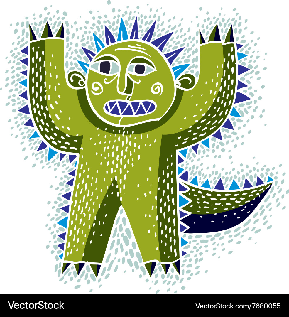 Cool cartoon scared green monster simple weird Vector Image