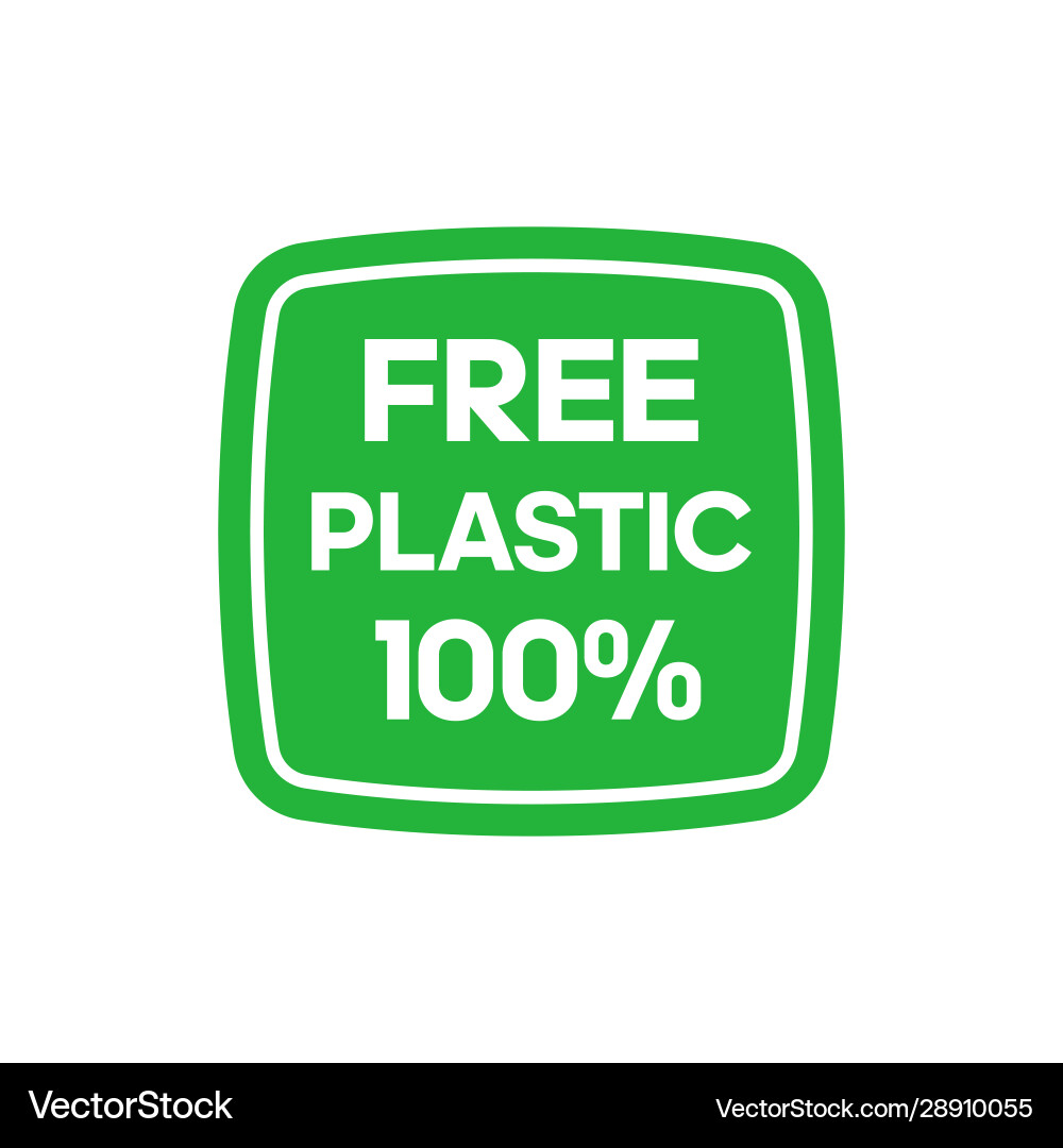 Free plastic 100 percent green rectangle sticker Vector Image