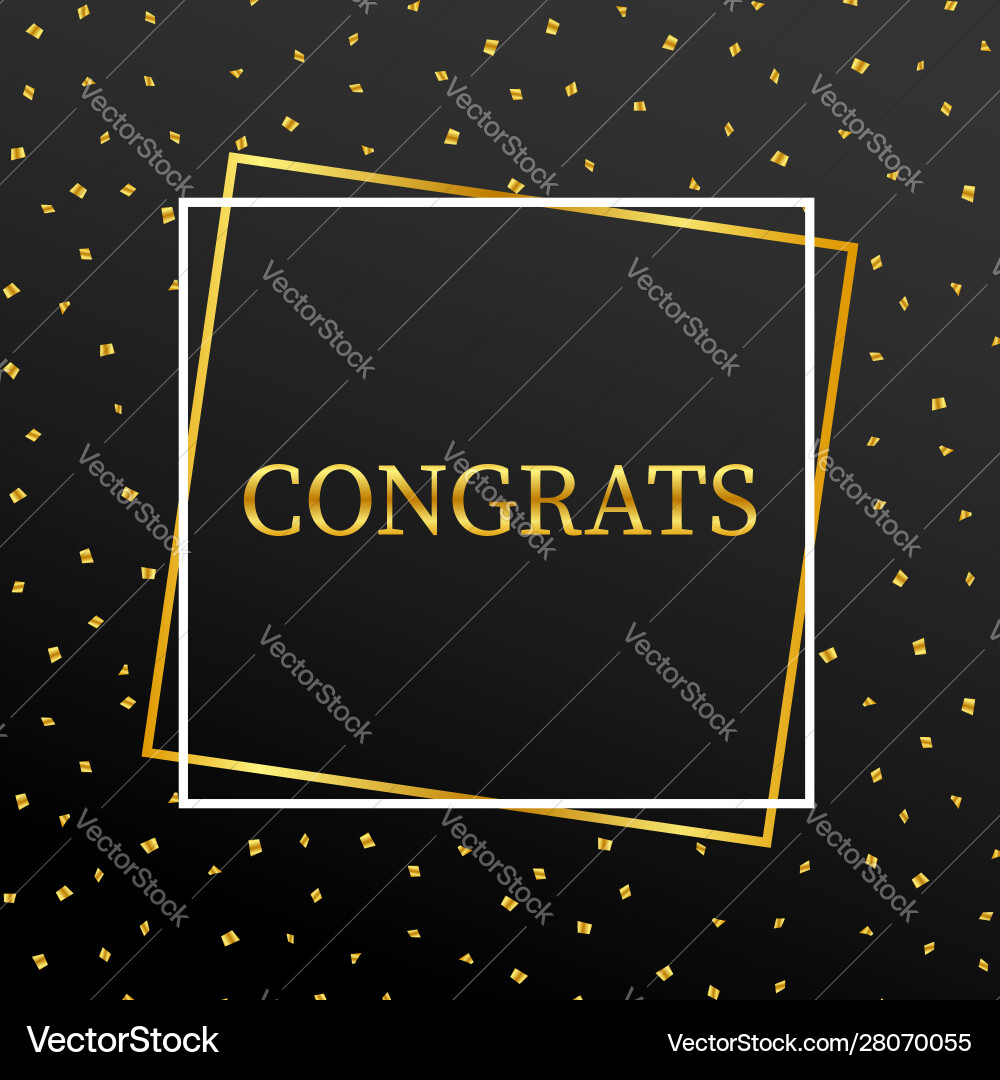 Gold congrats in frame with black and Royalty Free Vector