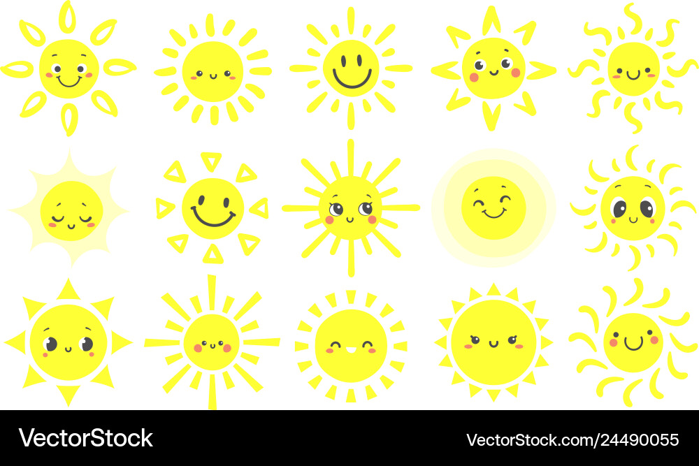Hand drawn sun cute bright suns with funny Vector Image