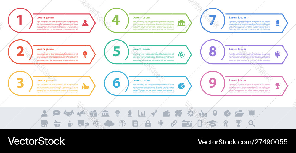 Infographic design business concept with 9 steps Vector Image