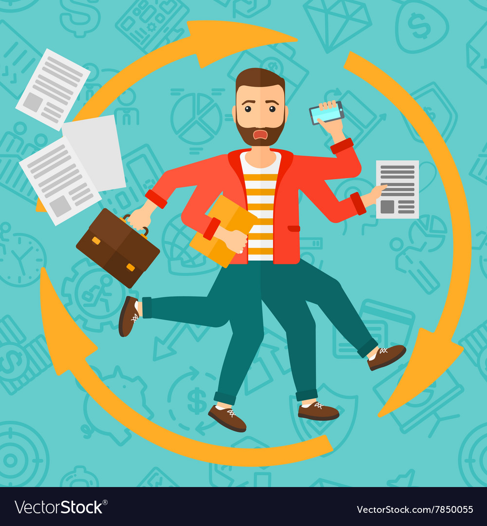 Man coping with multitasking Royalty Free Vector Image
