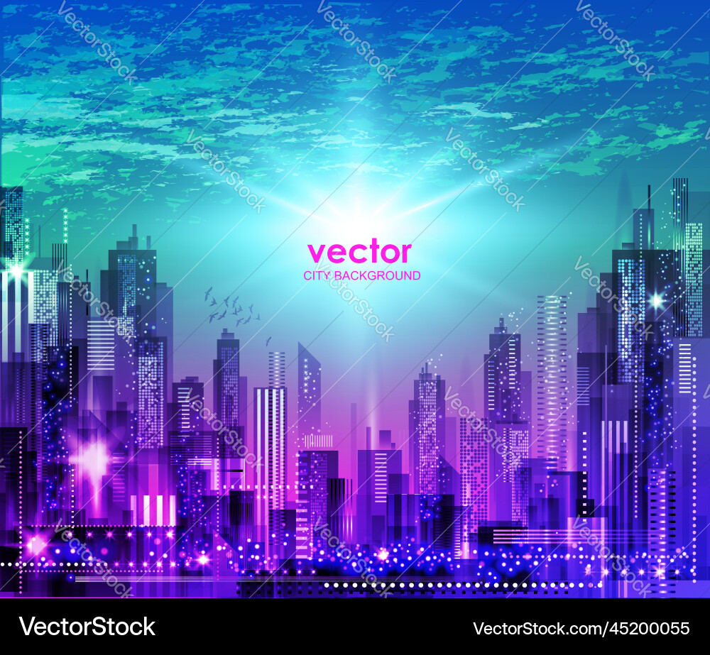 Night city skyline and sunset Royalty Free Vector Image