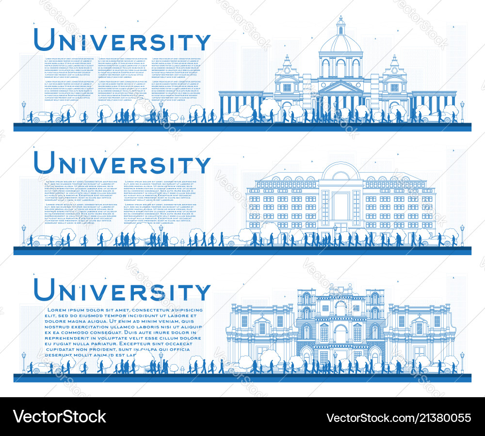 Outline set of university campus study banners Vector Image