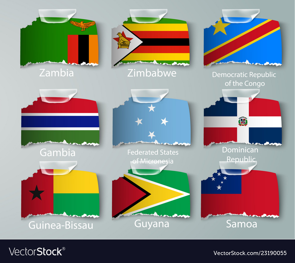 Realistic set flags paper countries Royalty Free Vector