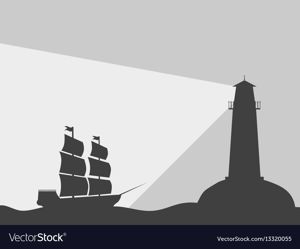 Ship on water with a lighthouse Royalty Free Vector Image