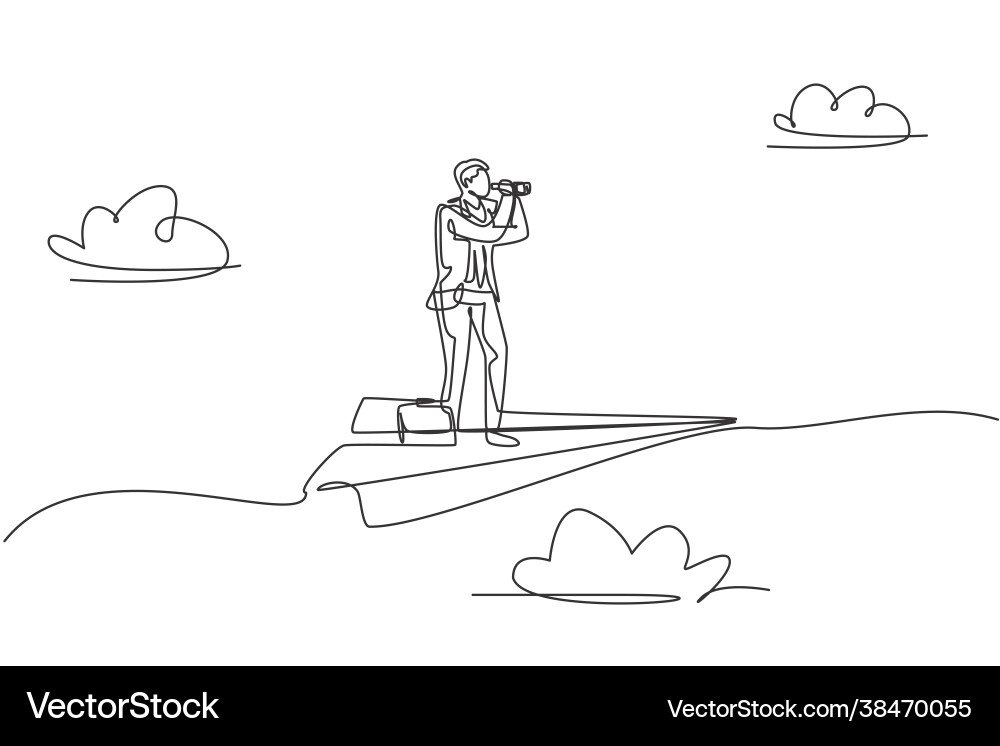 Single one line drawing young smart business man Vector Image