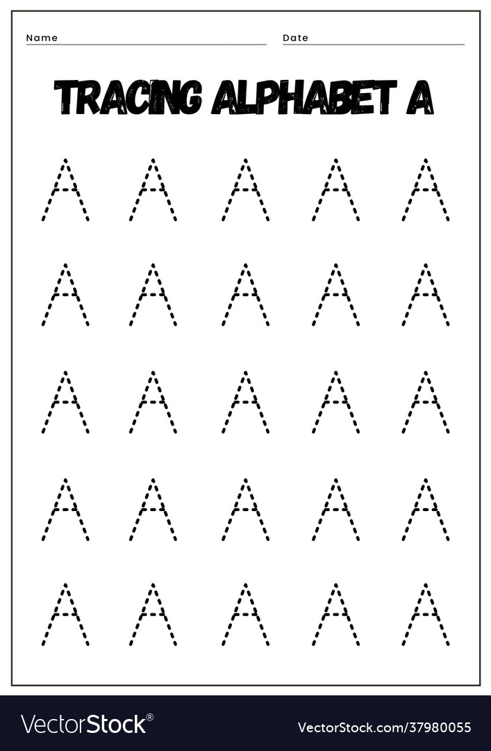 Tracing english alphabet a for preschool Vector Image