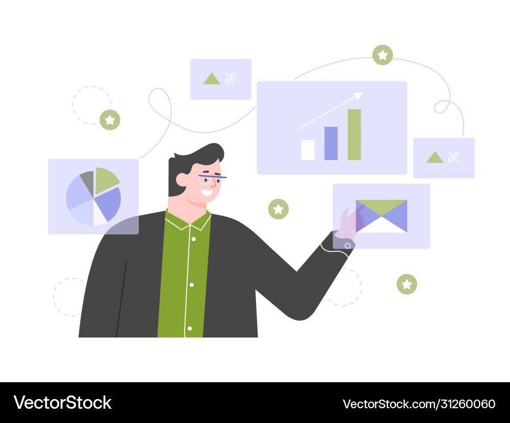 Businessman and charts Royalty Free Vector Image