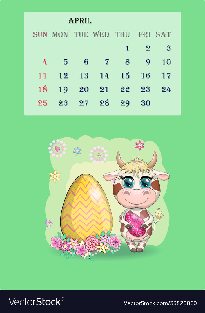 Calendar 2021 cute bull and cow for every month Vector Image