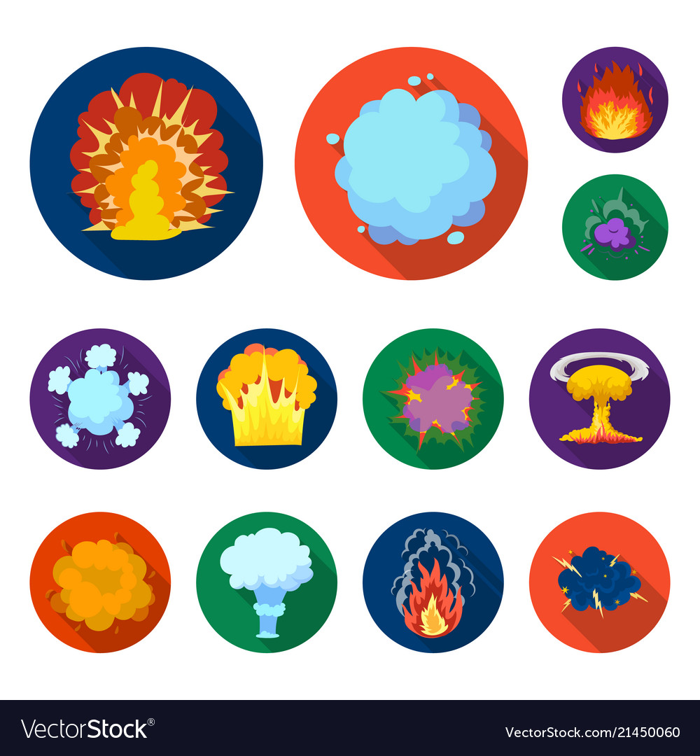 Different explosions flat icons in set collection Vector Image