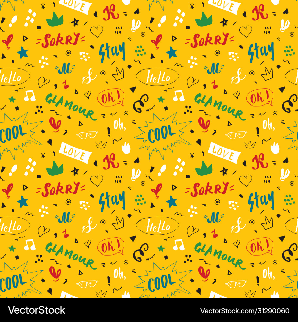 Doodle seamless pattern hand drawn pop art signs Vector Image