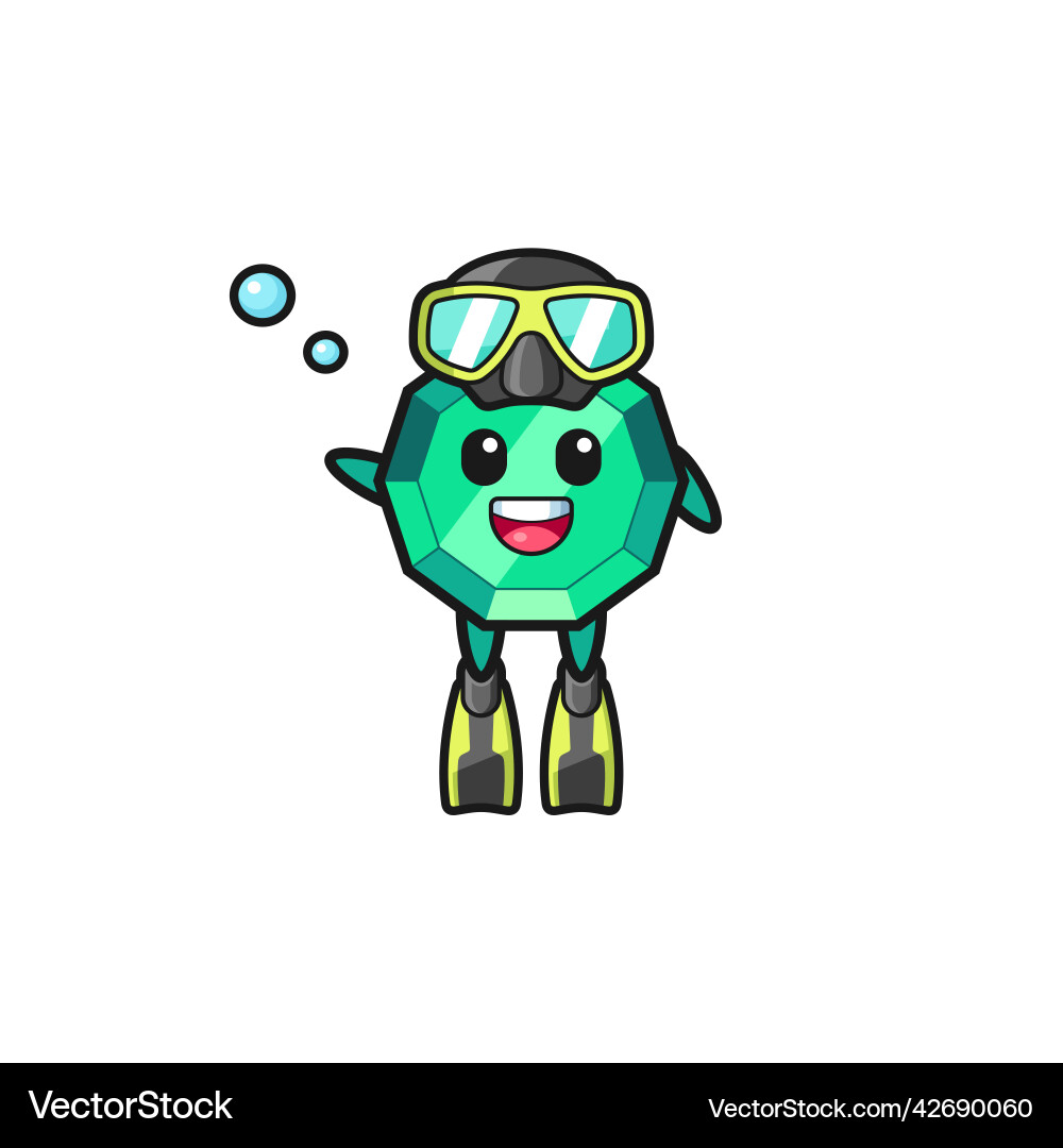 Emerald gemstone diver cartoon character Vector Image